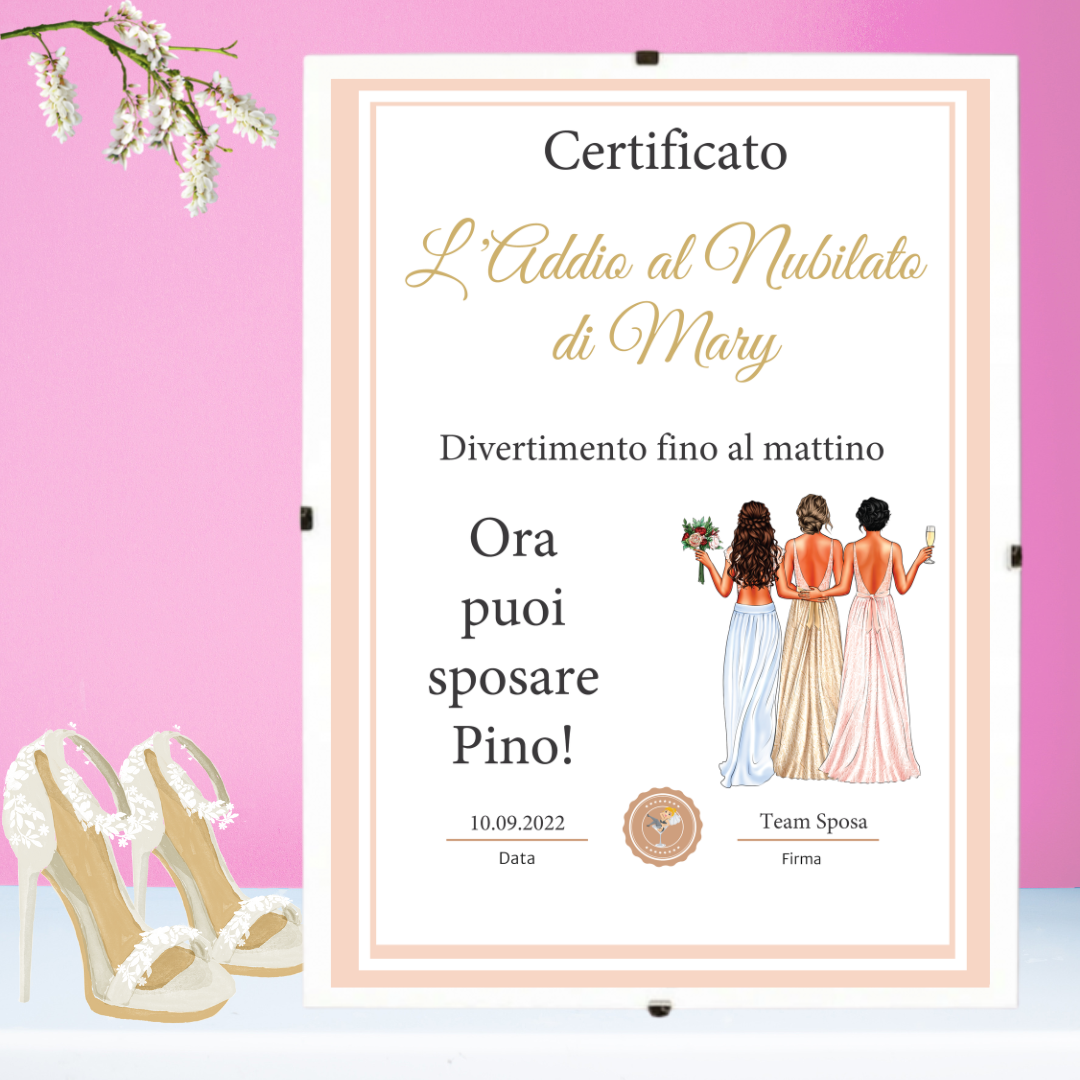 IDEA REGALO PER LA FUTURA SPOSA - CERTIFICATO DI ADDIO AL NUBILATO ...